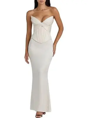 House Of Cb Strapless Corset Gown - Cream