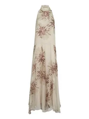 Brunello Cucinelli Bloom Print Organza Dress - Beige