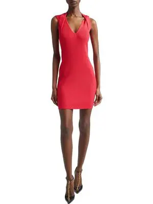 Balmain Twist V-neck Ribbed Minidress - Live Fuchsia