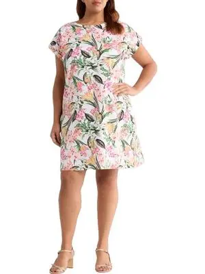 Jones New York Floral Print Linen-blend Dress - Whtie Sand Multi