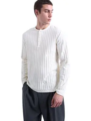 Topman Long Sleeve Rib Henley - Cream