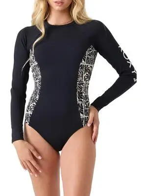 Roxy Surfers Paradise Long Sleeve One-piece Rashguard Swimsuit - Black Combo