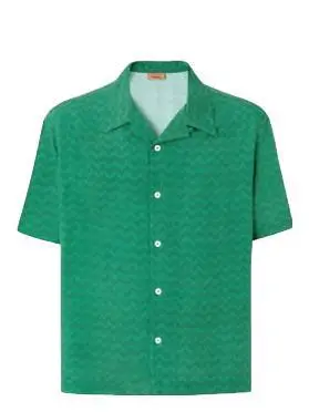 UM Bowling Shirt In Viscose With Tone-on-tone Zigzag Print - Green