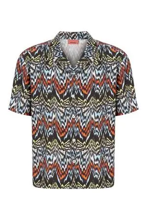 UM Bowling Shirt In Viscose With Abstract Zigzag Print - Black & Multicoloured