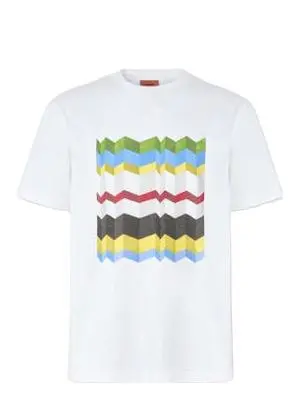 UM Crew-neck Cotton T-shirt With Macro Zigzag Print - White & Multicoloured