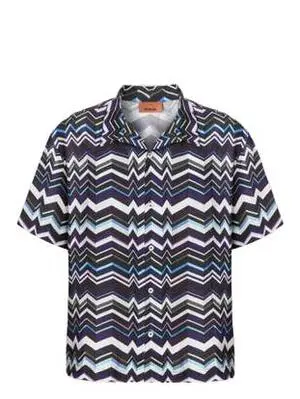 UM Bowling Shirt In Viscose With Zigzag Print - Blue