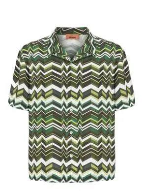 UM Bowling Shirt In Viscose With Zigzag Print - Green
