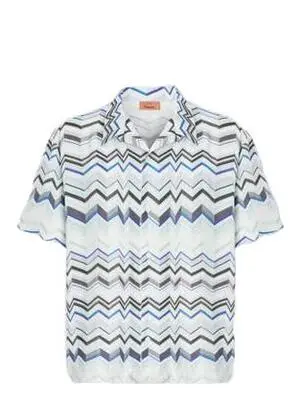 UM Bowling Shirt In Viscose With Zigzag Print - Light Blue