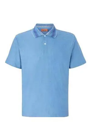 UM Jacquard Cotton Polo Shirt With Tone-on-tone Zigzag Design - Light Blue
