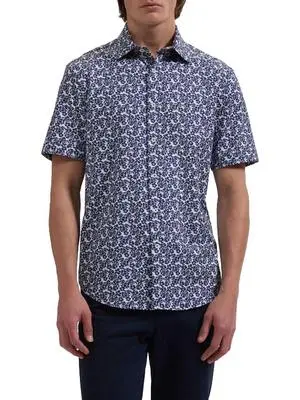 Bugatchi Miles Ooohcotton® Floral Short Sleeve Button-up Shirt - Navy