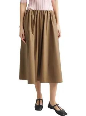 NACKIYE Cotton Twill A-line Midi Skirt - Tobacco