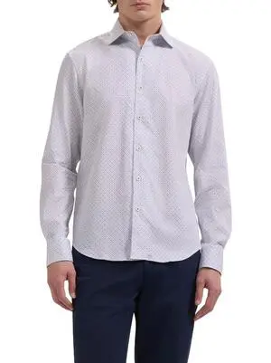 Bugatchi Alvin Shaped Fit Geo Print Button-up Shirt - White