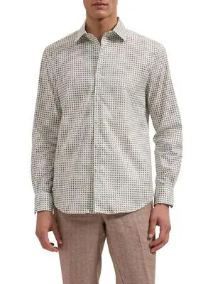Bugatchi Alvin Shaped Fit Geo Print Button-up Shirt - Khaki