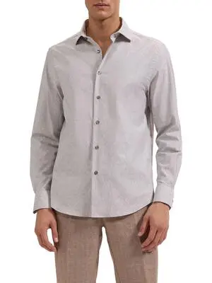 Bugatchi Axel Shaped Fit Stretch Cotton Button-up Shirt - Khaki