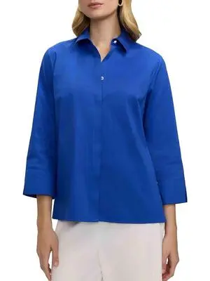 Foxcroft Beatrice Matte Satin Shirt - Deep Sea Blue