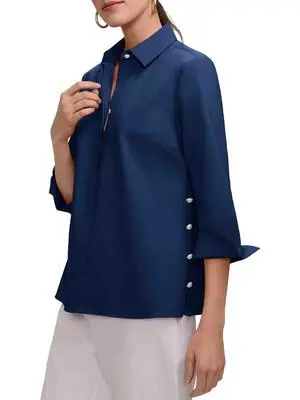 Foxcroft Beatrice Matte Satin Shirt Navy Blue