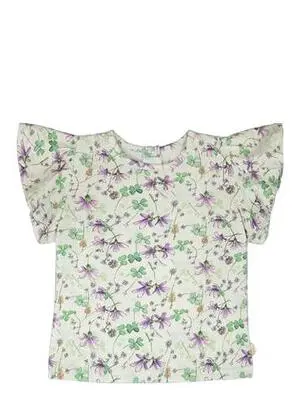 DEUX PAR DEUX Jersey Flutter-sleeve T-shirt - Green Floral Print