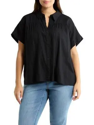 Caslon Linen Blend Button-up Shirt - Black