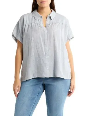 Caslon Linen Blend Button-up Shirt - Blue Vintage Leah Stripe