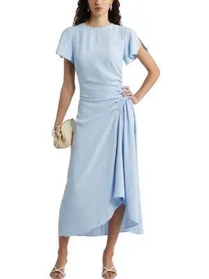 Nordstrom Split Sleeve Side Smocked Midi Dress - Blue Floaty