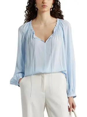 Nordstrom Gathered Tie Neck Blouse - Blue Floaty