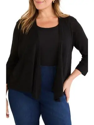 NIC+ZOE Slub Knit Linen Blend 4-way Cardigan - Black Onyx