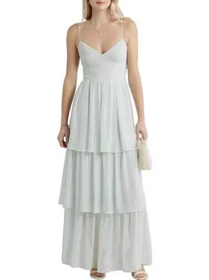 Bp. Tiered Chiffon Maxi Cocktail Dress - Green Cloud