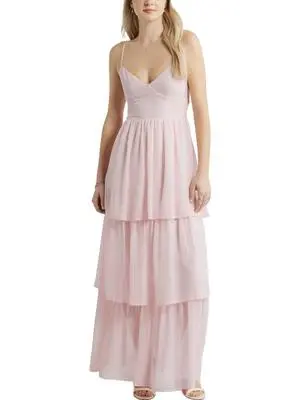 Bp. Tiered Chiffon Maxi Cocktail Dress - Pink Balm
