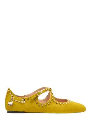 Bally Ballyrina Studded Pony Hair Flats Green