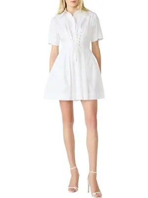 Steve Madden Ninna Lace Front Shirt Dress - White
