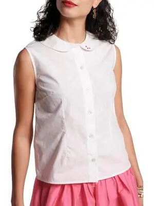 FRANCES VALENTINE Louise Heart Collar Top - White