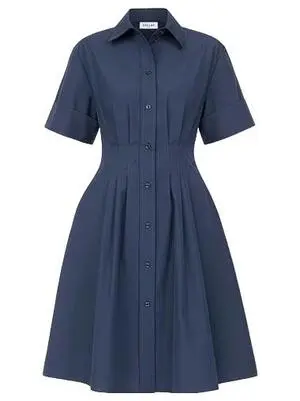CALLAS MILANO Fit And Flare Cotton Shirt Dress - Navy