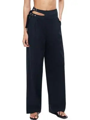 NOCTURNE Cut-out Waist Wide-leg Pants - Black