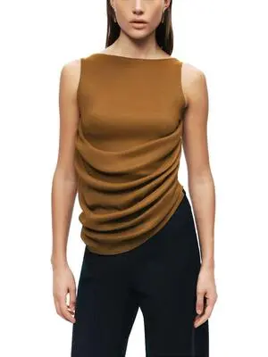 NOCTURNE Draped Sleeveless Blouse - Camel