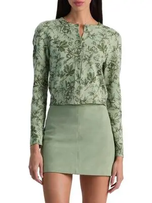 Alice + Olivia Carson Print Crop Cardigan Mystic Garden Sage