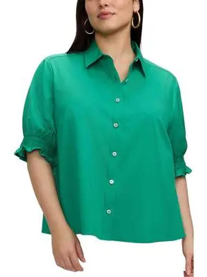 Foxcroft Vivienne Elbow Sleeve Button-up Shirt - Kelly Green