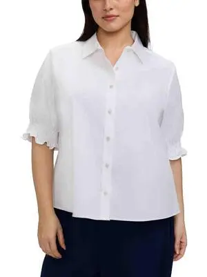 Foxcroft Vivienne Elbow Sleeve Button-up Shirt - White