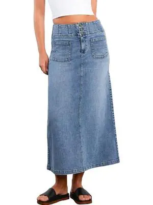 WASH LAB DENIM Norah Stretch Denim Maxi Skirt - Atlantic Blue