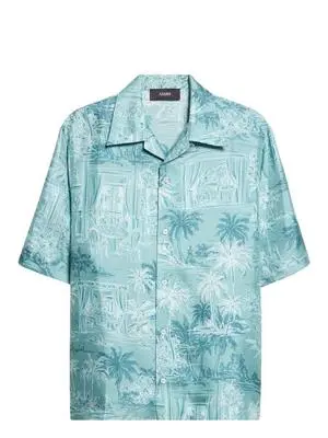 Amiri Chateau Sketch Silk Camp Shirt - Ceramic Teal