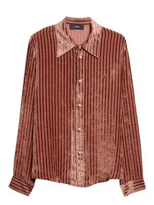 Amiri Stripe Wool & Silk Velvet Button-up Shirt - Terracotta Archived