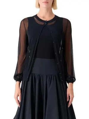 Akris Sheer Knit Cardigan With Bishop Sleeves - Black