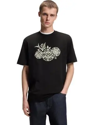 Hugo Cotton-jersey T-shirt With Embroidered Artwork - Black