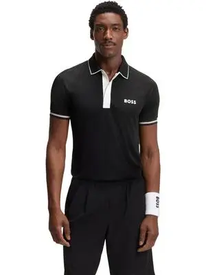 BOSS Active Slim-fit Polo Shirt With Moisture Management - Black