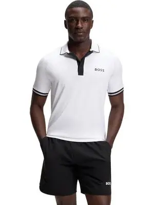 BOSS Active Slim-fit Polo Shirt With Moisture Management - White