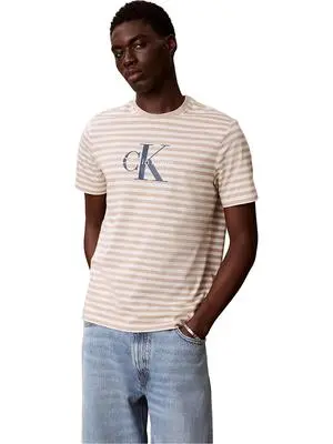 Calvin Klein Monologo Graphic Stripe Classic T-shirt - White Pepper / Tofu