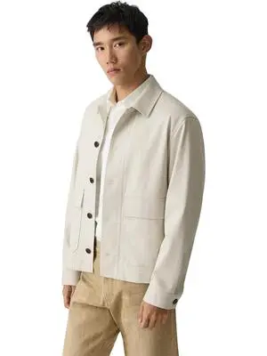 Theory Button-front Jacket In Moonsoft Cotton - Silver Cloud