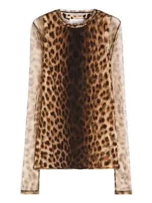 Max Mara Animal-print Bi-material Top - Beige Shaded