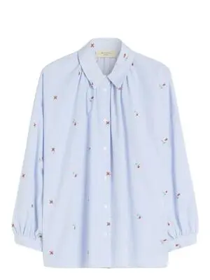 Max Mara Poplin Shirt With Embroidery - Light Blue