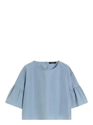 Max Mara Cotton Taffeta Cropped Blouse - Light Blue