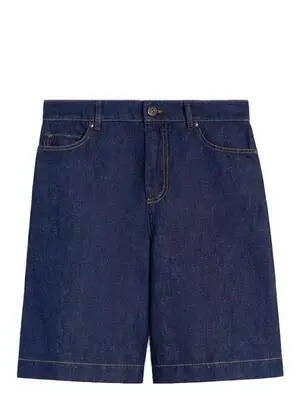 Max Mara Cotton And Linen Denim Bermuda Shorts - Navy